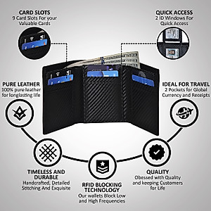 NeoMonte Handcrafted RFID Leather Wallet For Men, Sleek Trifold Front Pocket Wallet with 2 ID & 9 Cards Slots