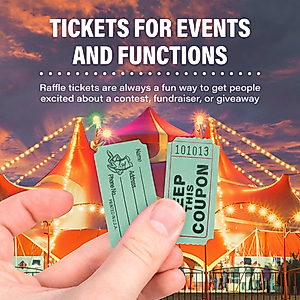 50/50 Raffle Tickets Double Roll - Bulk Box of 8 Colors - 2000 Ticket Count Per Roll - Easy Tear Away Stubs for Contact Info - Raffle Drum Tickets Roll for Drinks, Carnival, Chinese Auction, Events