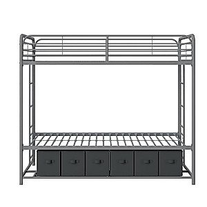 DHP Bonnie Twin Bed with Storage Bins Bunk, Silver