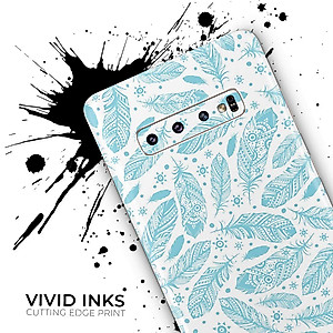 DesignSkinz Teal Zendoodle Feathers Protective Vinyl Decal Wrap Skin Cover Compatible with The Samsung Galaxy S20 (Screen Trim & Back Glass Skin)