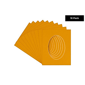CountryArtHouse Golden Orange Acid Free 6x9 Oval Picture Frame Mat with White Core Bevel Cut for 3x5 Pictures - Fits 6x9 Frame - Pack of 10 Matboard Show Kits with Acid Free Backings & Clear Bags
