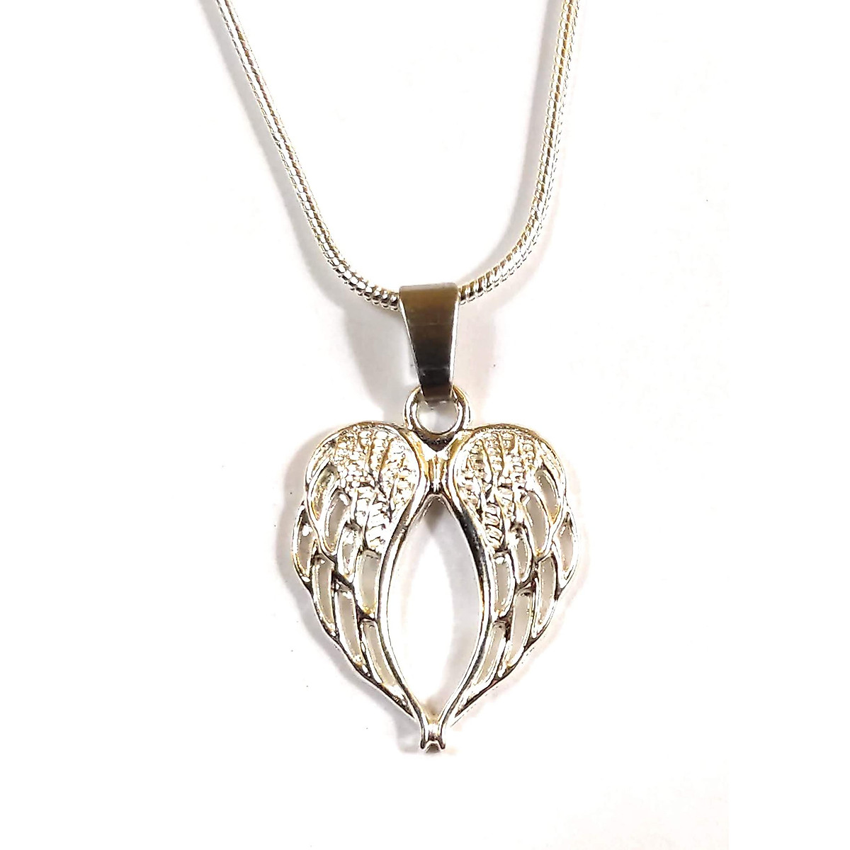 Angel Wing Heart Pendant Necklace Guardian Angel Silver Plated Snake Chain 20 Inch Gift Boxed Jewelry