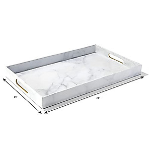 American Atelier Set of 2 Marble Finish Rectangular Serving Tray with Gold Trim Handles- Indoor & Outdoor Platter for Home Entertaining, Cocktails, Snacks, Barware, Perfume (Large 19x14, Small 18x12)