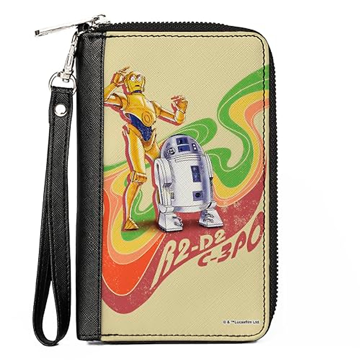 Buckle-Down PU Zip Around Wallet Rectangle Star Wars C3PO and R2D2 Wave Pose Tan Multi Color