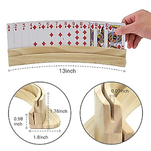 plusvivo Set of 4 Curved Playing Cards Holders for Seniors Adults - Soild Wood Cards Holders for Playing Cards 13 x 1.9 x 2.4 Inch for Bridge Canasta Strategy Foot and Hand