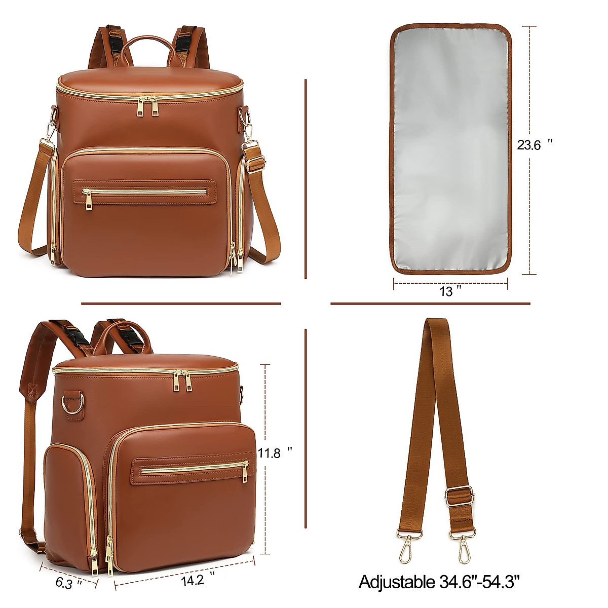 KINDDOG Breast Pump Bag, Diaper Tote Bag with Laptop Sleeve Fit Most Breast Pumps Like Medela, Spectra S1,S2, Evenflo (Brown)