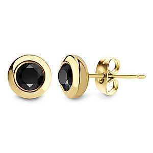 555Jewelry Womens Stainless Steel Round Solitaire Bezel Sparkly Brilliant Cute Assorted Multiple Colors Jewelry Fashion Accessory Stud Earring Set Pair, Gold & Black Cubic Zirconia