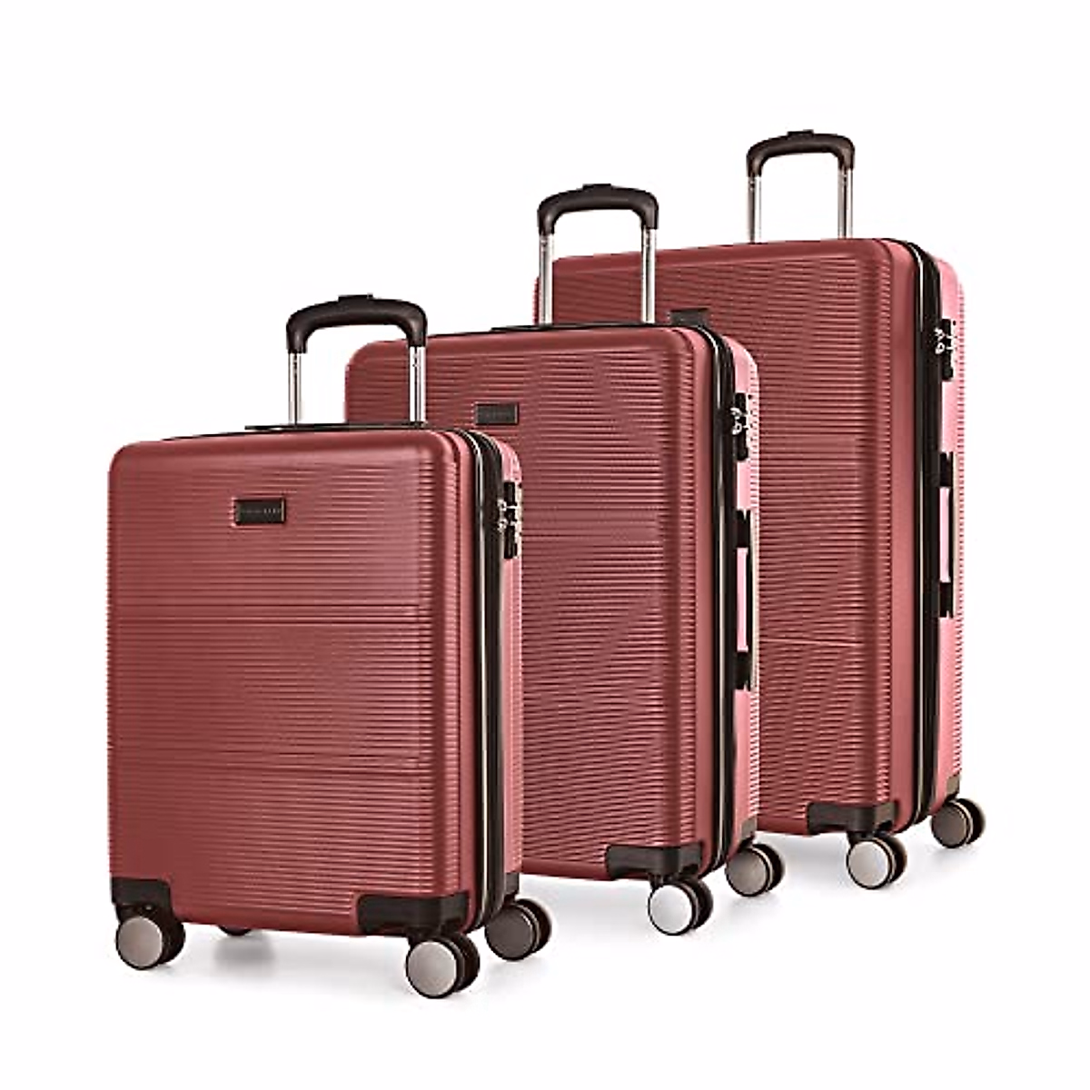 BUGATTI Brussels Collection 3 Piece Hard Shell Luggage Set, Expandable Suitcases with 360-Degree Spinner Wheels, Retractable Handle, 20 Inch Carry On, 24 Inch Mid-size, 28 Inch Large Bags, Deep Red
