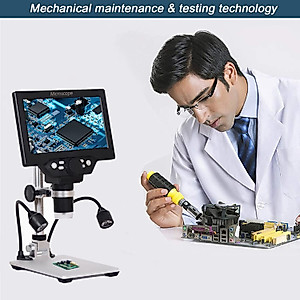 7''LCD Digital Microscope,1200X 12MP 1080P Photo/Video Zoom Microscope for Adults Soldering Coins,Metal Stand,8 LED Lights,PC View,Windows/Mac Compatible