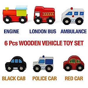NIMNIK Wooden Cars for Toddlers Bus Engine Emergency Vehicles | Small Cars, Mini Transportation Vehicles | Educational Toy for Early Learning for 3-10 Year Olds