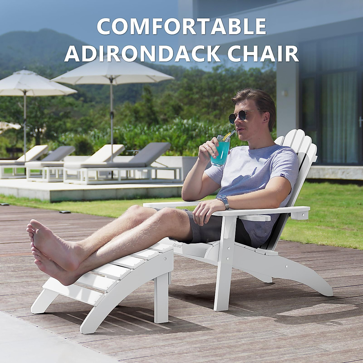 Cecarol Adirondack Chairs Set of 2, Outdoor Fire Pit Chair with Cup Holder, Adirondack Patio Chair Weather Resistant for Outside, Porch, Lawn, Garden- AC01S, White