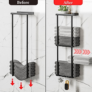 Vowupt Bathroom Towel Storage Rack, 3 Tier Towel Racks for Rolled Towels, Wall Mounted Metal Bathroom Organizer, Bath Towel Holder Shelf with 3 Hooks,Towel Racks for Bathroom