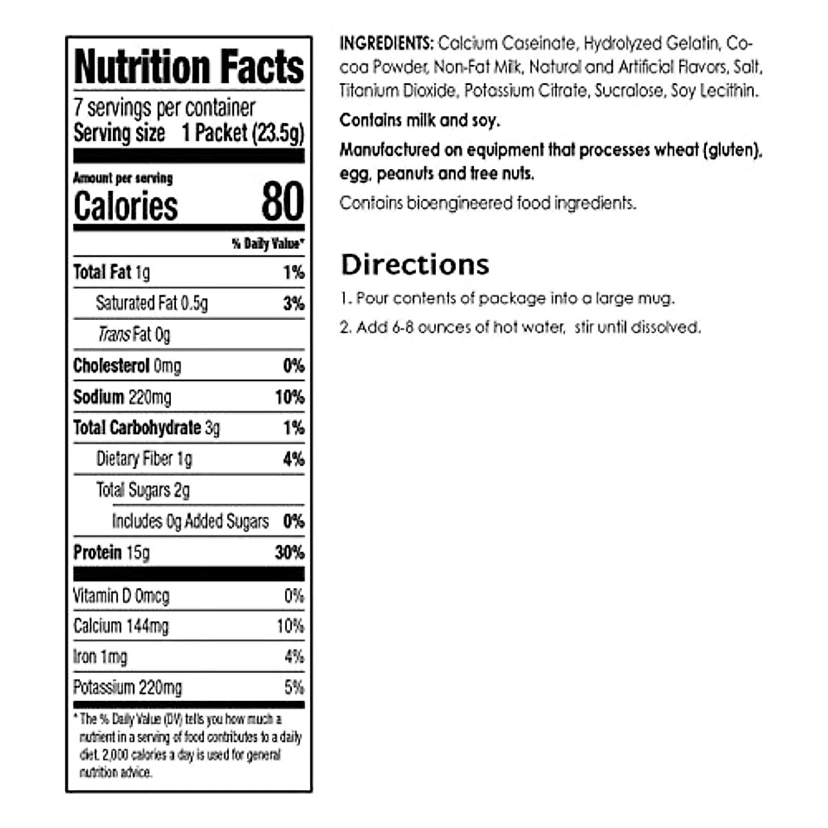 BariWise Protein Hot Cocoa, Chocolate, 80 Calories, 15g Protein, 2g Net Carbs, Gluten Free (7ct)