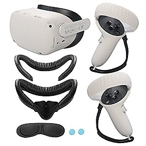 Controller Grips Cover for Oculus Quest 2, VR Facial Vent Interface Bracket,2pcs PU Leather Foam Cushion, Lens Protector, Anti-Leakage Nose Pad,VR Shell Cover VR Accessories for Oculus Quest 2