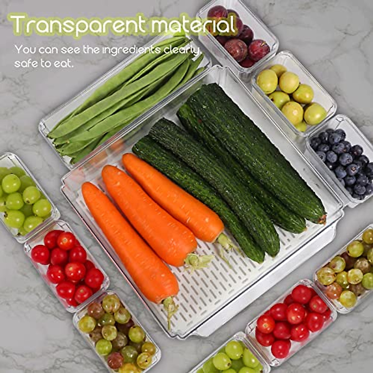 Finkoo 10 Pcs Fridge Organizer, Stackable Refrigerator Storage Bins with Lids, Kitchen Organization and storage BPA-Free Pantry Clear Storage Containers for Food, Drinks, Vegetable Fruits