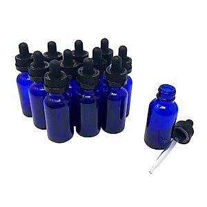 Supplement and Supply 1 Oz (30 mL) Cobalt Blue Glass Bottles with CRC (Child Resistant Cap) Eye Droppers [Pack of 12]