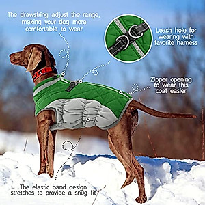FUAMEY Dog Coat,Warm Dog Jacket Winter Coat Paded Dog Fleece Vest Reflective Dog Cold Weather Coats with Built in Harness Waterproof Windproof Dog Snow Jacket Clothes with Zipper Green Medium