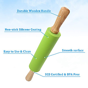 Ewinever 1Set Rolling Pin Pastry Mat Set Non-Stick 6 in 1 Dough Roller Baking Kit with Pastry Cutter Reusable Kneading Mat Scraper Basting Brush
