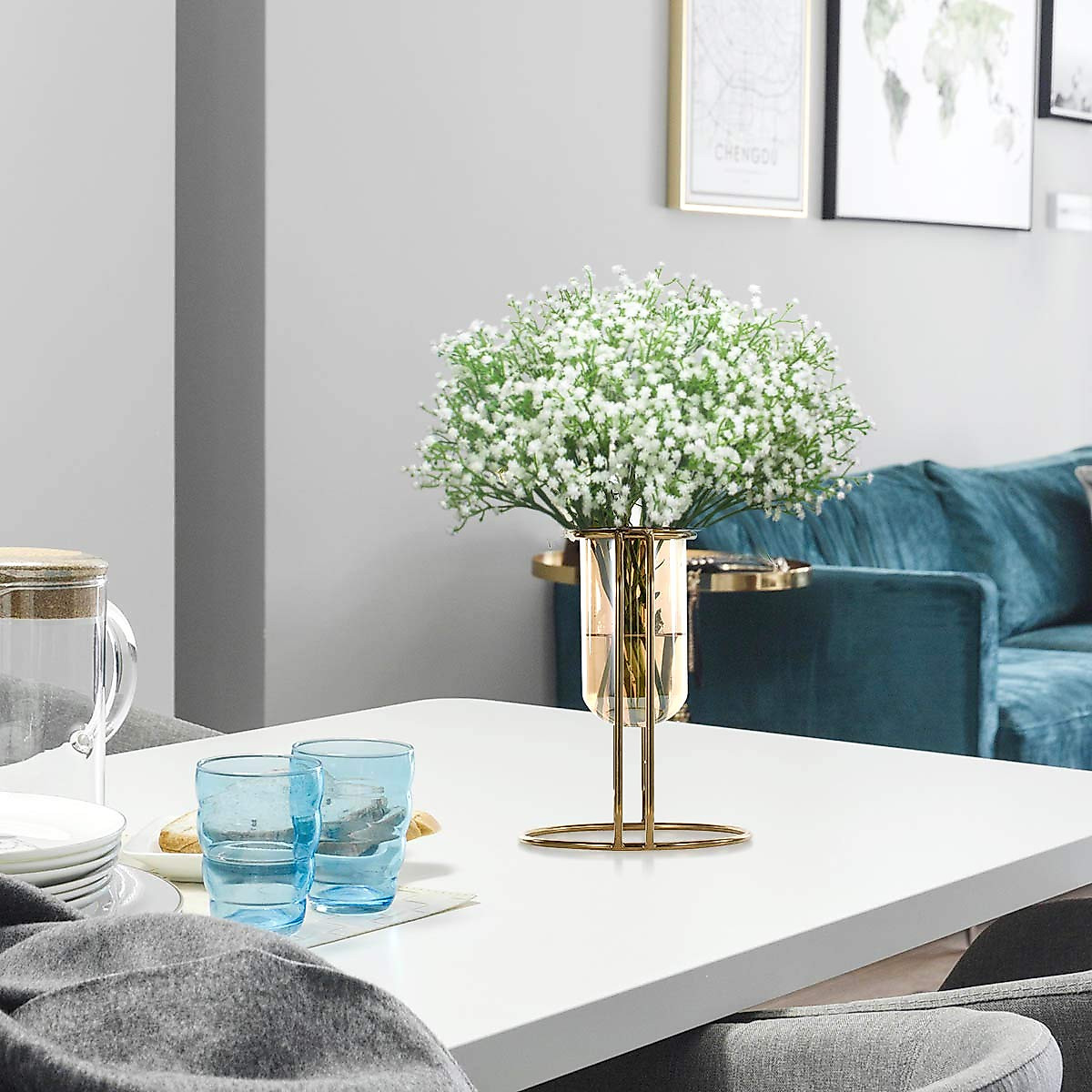 Grunyia 12 Pcs Artificial Baby Breath Flowers, Real Touch Gypsophila Bouquets Fake White Flowers for Wedding DIY Party Home Garden Decoration