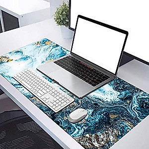 HAOCOO Desk Pad, Gaming Desk Mat,Large Mouse Pad for Desk, Extended Keyboard Mat 31.5" ×15.7", Water-Resistant Computer Mat with Non-Slip Rubber Base for Home Office Decor,Blue Mixed Marble