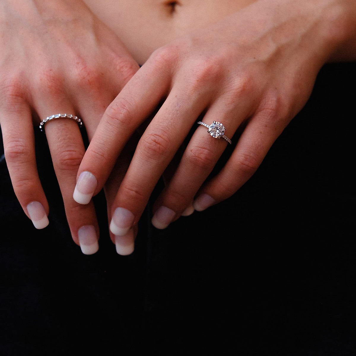 espere 2 Carat Round Cut CZ Micropavé Band Engagement Ring Size 5 | Sterling Silver CZ Wedding Ring | Bridal Anniversary Promise Ring For Her