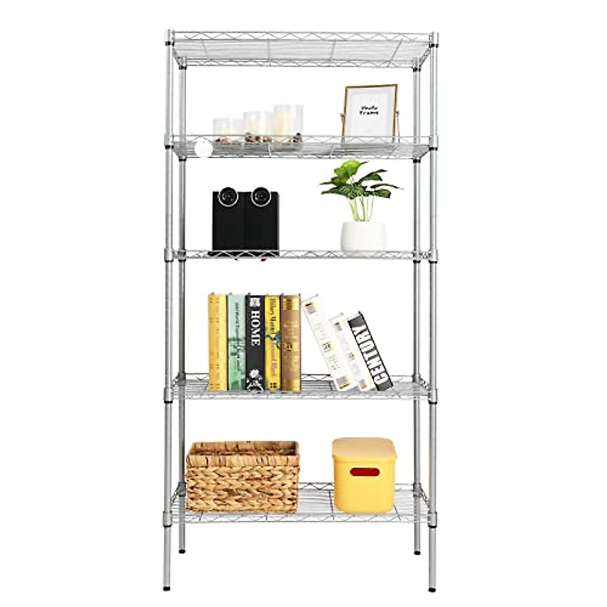 Karl home 5-Shelf Metal Shelves Heavy Duty Adjustable Wire Shelving Unit, 551Lbs Capacity Freestanding Storage Rack for Kitchen, Laundry, Bathroom, Garage, Living Room (Silver)
