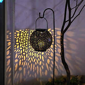 FLJZCZM Hanging Solar Lantern Outdoor Solar Powered Garden Lights Waterproof with Metal Retro Design for Patio Yard Garden Tabletop Dwcoration,1 Pack(Black)