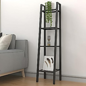 KWOKING Scandinavian Open Ladder Bookshelf Metal Bookcase Nordic Wrought Iron Trapezoidal Storage Rack Bookshelf Floor-to-Ceiling Multi-Layer Balcony Flower Rack Black 13.8" L x 13.8" W x 57.9" H