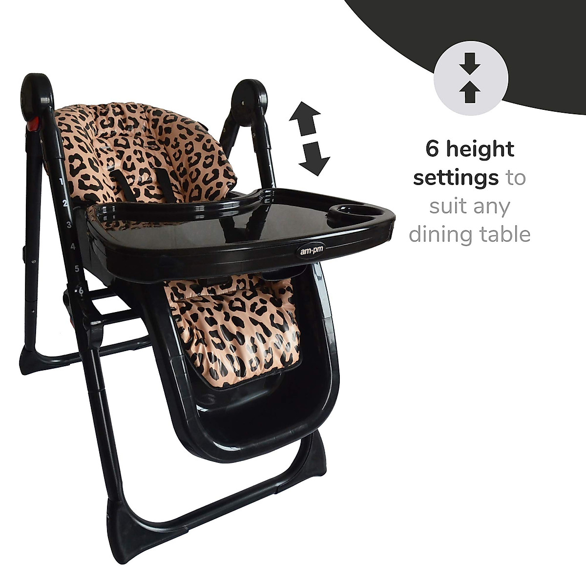 Your Babiie ‘AM:PM by Christina Milian’ Leopard Fitzrovia Infant Highchair - Height-Adjustable Baby High Chair - Easy-Clean Foldable & Compact Weaning Highchair - Suitable from Approx. 6 Months