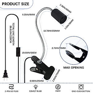 ZHGYNAWE Clip on Desk Lamp Holder,2Pcs 86.6In Wire Reading Light Stand Clamp Fixture E27 Bulb Socket Extender 360° Adjustable Gooseneck Night Lamps with Studio-Black