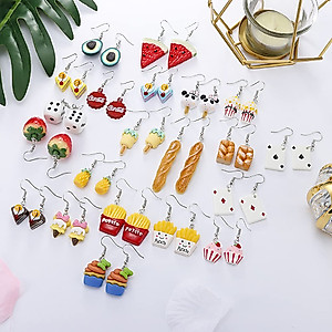 20 Pairs Random Mixed Resin Acrylic & Metal Earrings Set, Weird Dangle Drop Drink Bottle Animal Pendant Earring, Funny Statement Fashion Hoop Earring Jewelry for Women (20pcs Random Mixed)