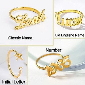 EVER2000 Personalized Name Rings for Women Sterling Silver Custom Name Rings Personalized with Name Customize Finger Ring for Engagement Wedding Christmas Gift (Names Ring-2-Gold)