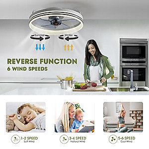 LUDOMIDE Ceiling Fans with Lights, Flush Mount Ceiling Fan with Lights and Remote, 6 Wind Speeds Smart Low Profile Ceiling Fan for Bedroom, Dining Room and Kitchen 20" (White)