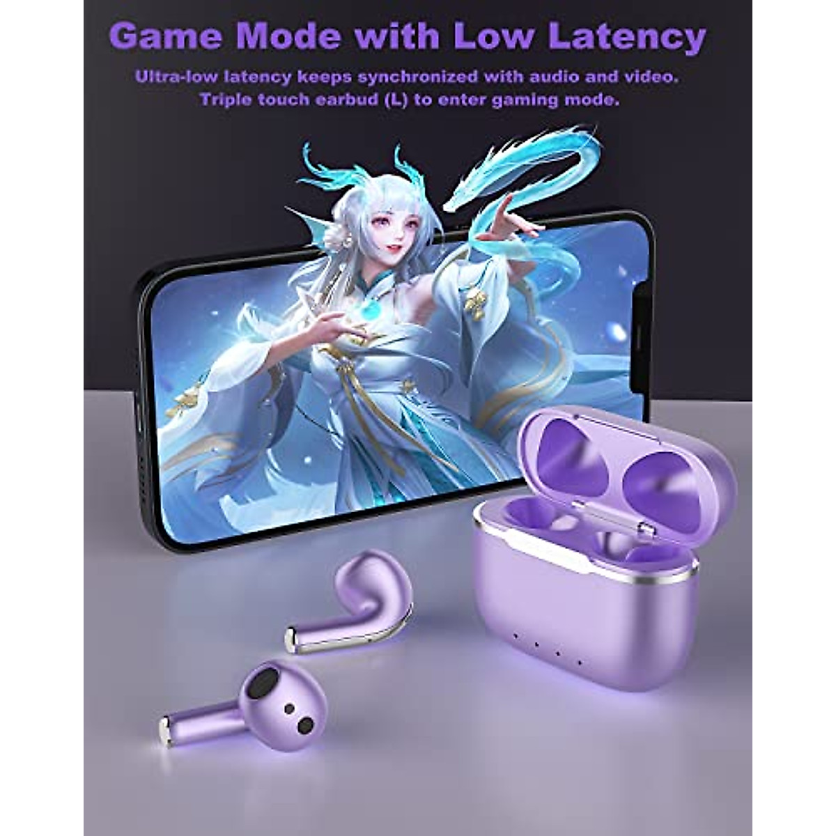 Wireless Earbuds Bluetooth 5.3 Headphones Built-in 4-Mic Clear Call in-Ear Ear Buds Noise Cancelling 30Hrs Playtime Earphones with USB-C Charging Case IPX7 Waterproof Earbuds for iPhone/Android Purple