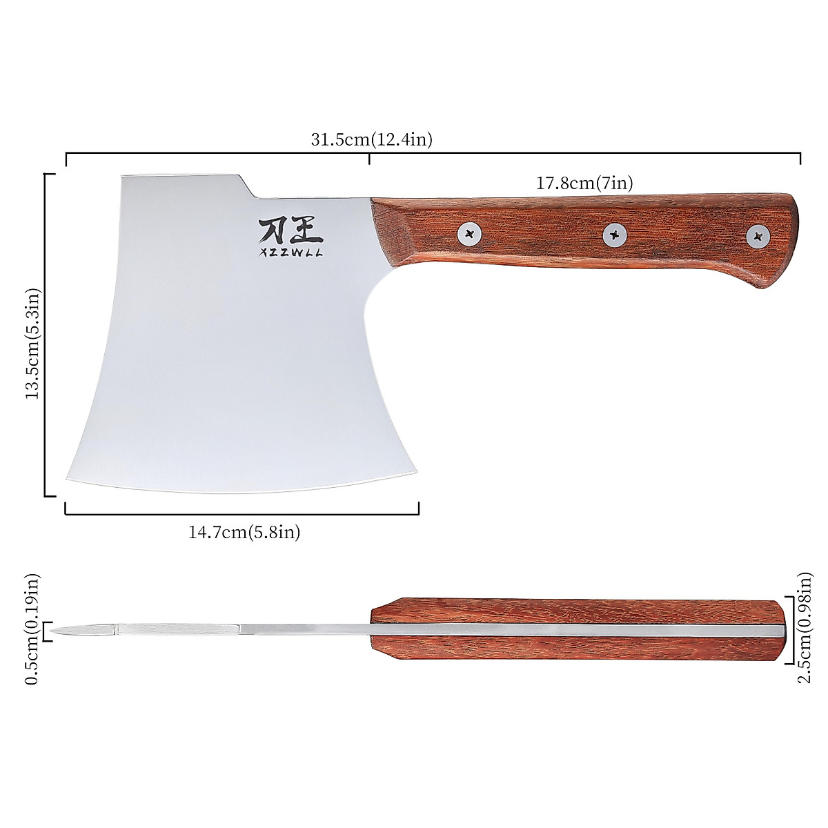 XZZWLL Meat Cleaver, Heavy Duty Bone Chopper Knife, 6" Axe Butcher Knife for Meat Cutting, Thicken Blade Bone Cutter with Wood Handle, for Kitchen, Restaurant and Slaughterhouses.