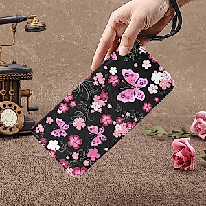 InterestPrint Women's Flower and Butterflies Wrist Strap Long Purse