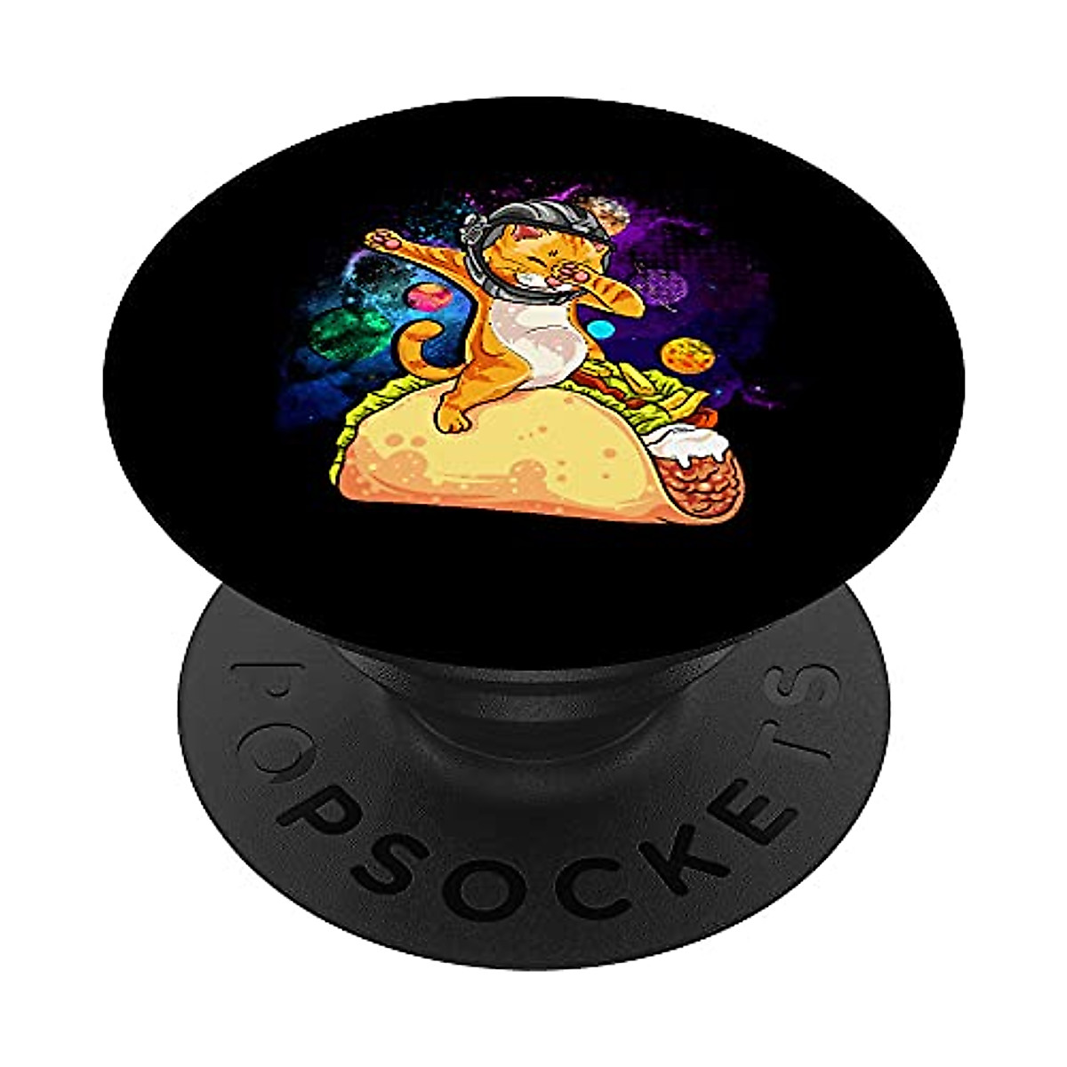 Funny Dabbing Cat Astronaut In Space Riding Taco PopSockets Swappable PopGrip
