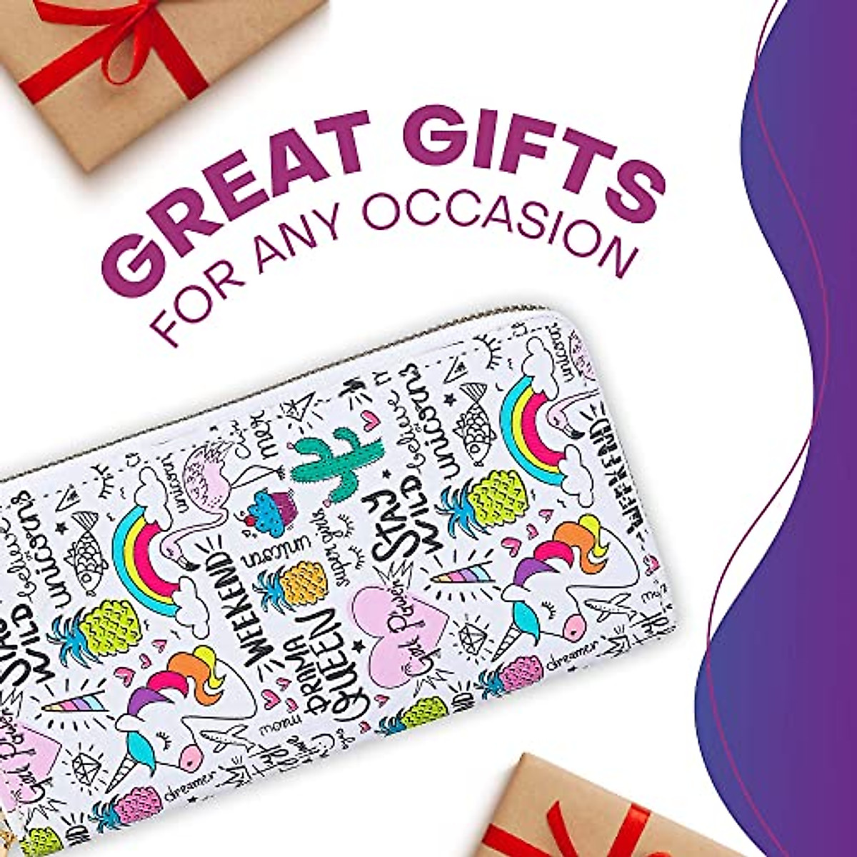 Rave Envy Drama Queen Wallet for Women - Multi-Purpose Designer Travel Wallet with Unicorn Rainbow & Animal Print - Multi-pocket Long Hand Purse for Kids & Teen Girls