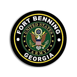 MAGNET 4x4 inch Round Fort Benning Army Base Sticker (Logo Insignia Emblem ga) Magnetic vinyl bumper sticker sticks to any metal fridge, car, signs
