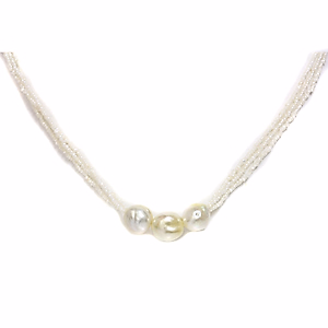 14k Gold - Saltwater Akoya Keshi & Three Baroque South Sea Pearl Necklace- Princess Length