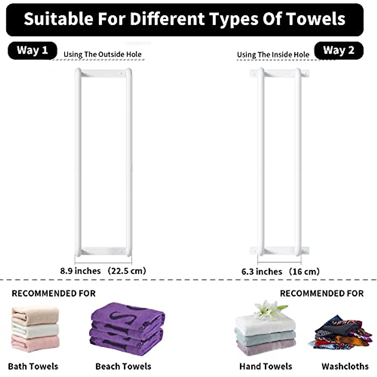 YYP Towel Racks for Bathroom, Towel Rack Wall Mounted, Stainless Steel Towel Holder for Bathroom Wall, Easy to Install Bathroom Towel Storage, White