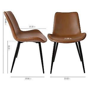 CangLong Dining Chairs Set of 2 in Faux Leather Brown Cushion Seat, Upholstered Dining Accent Side Chairs with Comfy Back and Sturdy Black Metal Legs for Living, Restaurant & Meeting Room, Brown
