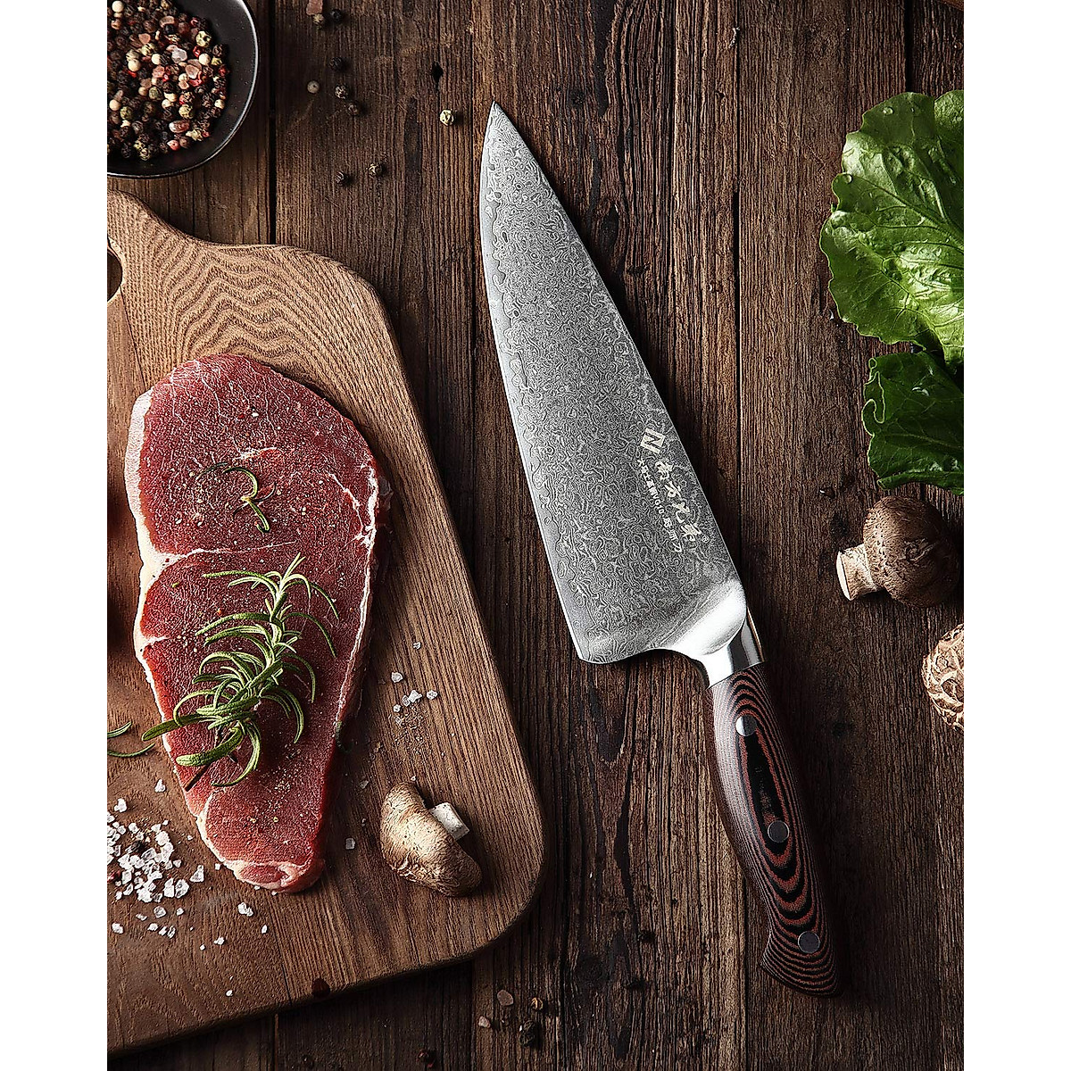 Damascus Chef Knife 8 Inch Kitchen Knives Professional Super Steel VG10 High Carbon Stainless Very Sharp Damascus Steel Knife Comfortable Ergonomic Micarta Handle Luxury Gift Box