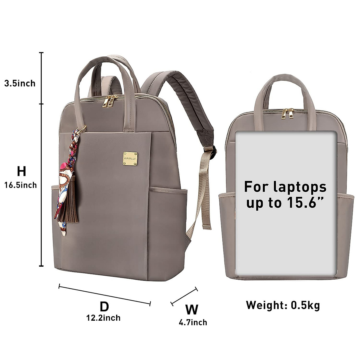 Laptop Backpack for Women 15.6-inch Slim - Laptop Bag Computer Case Purse Travel Lightweight Medium Size Satchel Daypack 16-inch Water-resistant Business Comutter Fashion Stylish Nylon Khaki