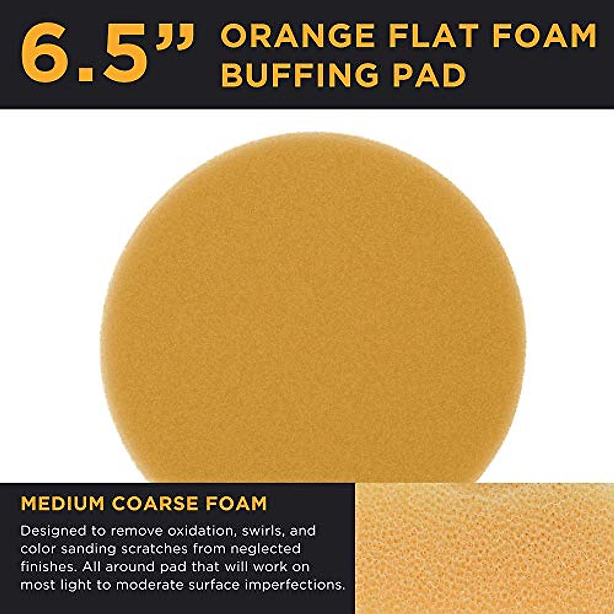 TCP Global 6.5" Orange Flat Medium Cut Grip Foam Polish Buff Pad - DA Hook & Loop