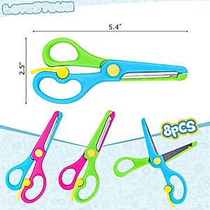 LovesTown 8PCS Preschool Training Scissors, Dual-Color Children Safety Scissors Art Craft Scissors Pre-School Training Scissors