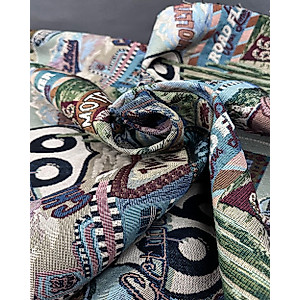 FABRIC EMPIRE - Classic Retro Route 66 Inspired Tapestry Fabric, Motel, Diner, Gas Station Theme - 56" W, Sold by The Continuous Yard, Tote Bags, Accent Pillows, Upholstery (Large, Route 66 Logo)