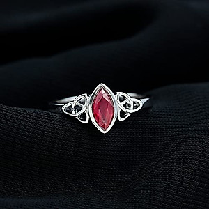 Rosec Jewels Natural 4X8mm Marquise Shape Ruby Promise Ring, AAA Quality, Certified Ruby Celtic Knot Ring - Ready to Gift, 14K White Gold, Size:US 4.00