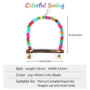 Bird Swing, Multi-Color 5.5 x 5.6 Inch Wooden Bird Swings Budgie Swing Toys Hammock for Parakeets Budgie Bird