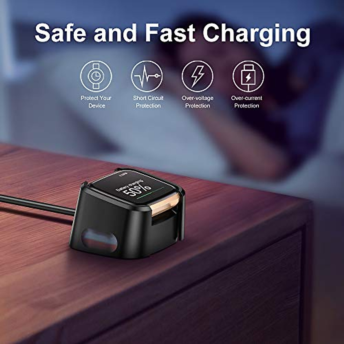 QIBOX Charger Compatible with Fitbit Versa 2 (Not for Versa/Versa Lite), 2-Pack Replacement USB Charging Cable Dock Stand for Versa 2 Health & Fitness Smartwatch, 3Ft Sturdy Power Cord